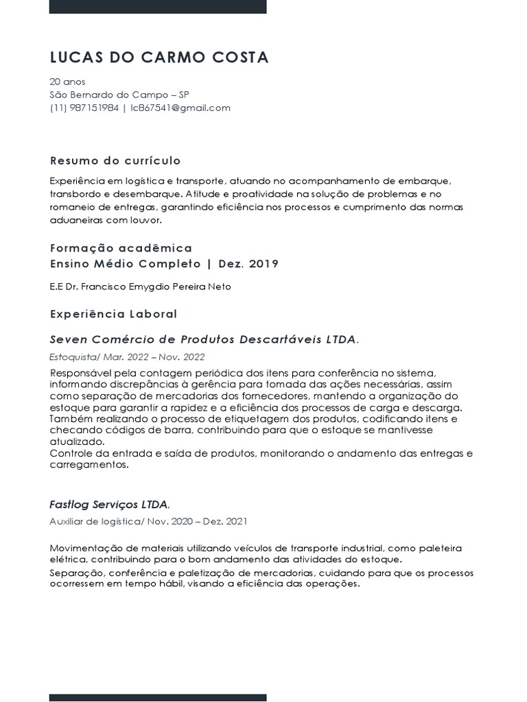 CV Lucas Costa 2022 | PDF | Carreira e Crescimento | Negócios