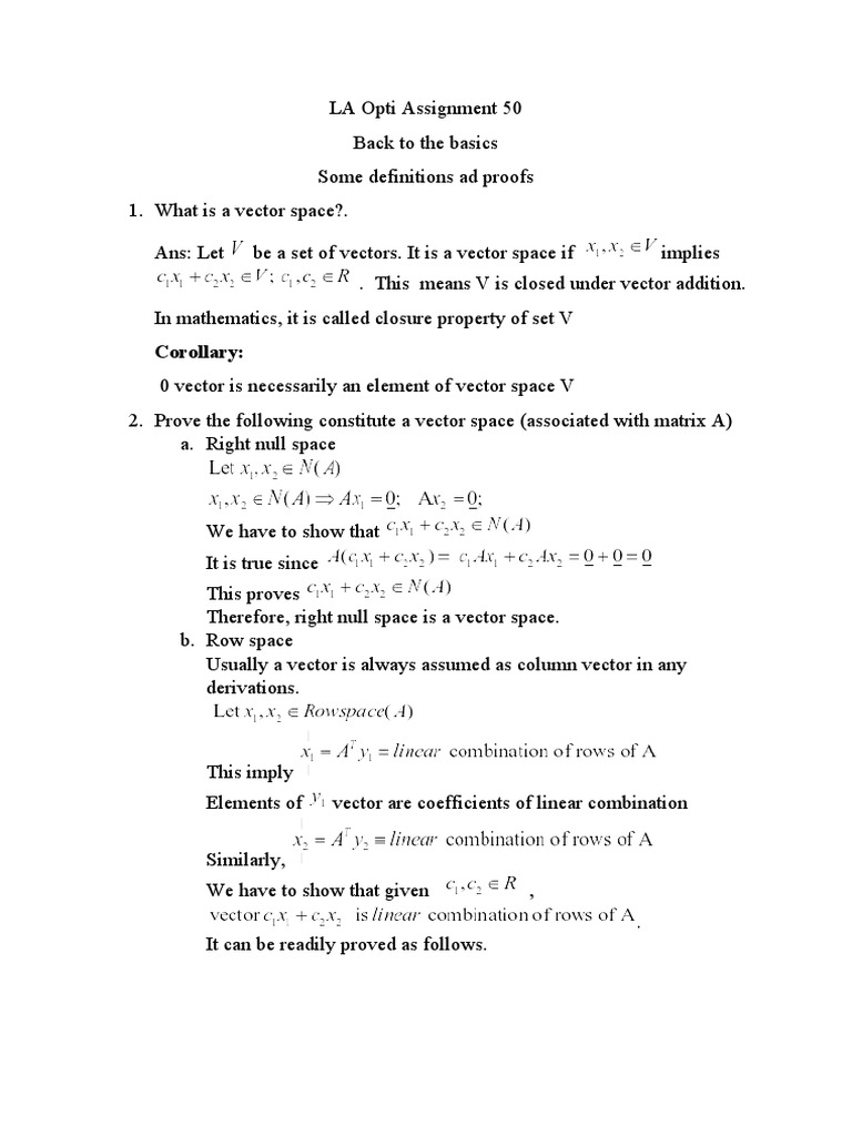 La Assignment 50 Pdf Vector Space Matrix Mathematics 2365