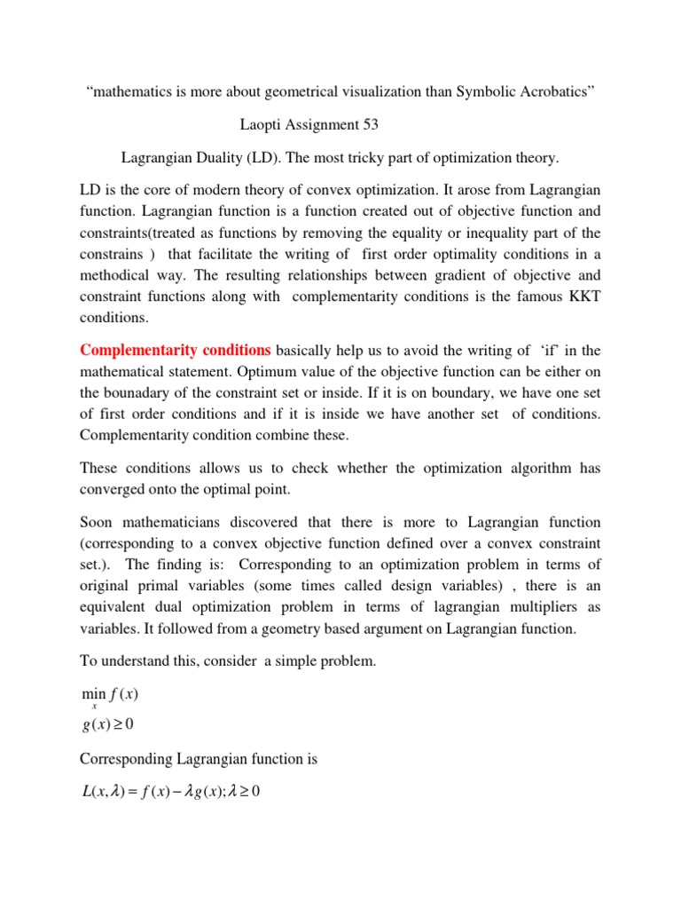LA Opti Assignment 53.1 Lagrangian Duality | Download Free PDF | Mathematical Optimization ...
