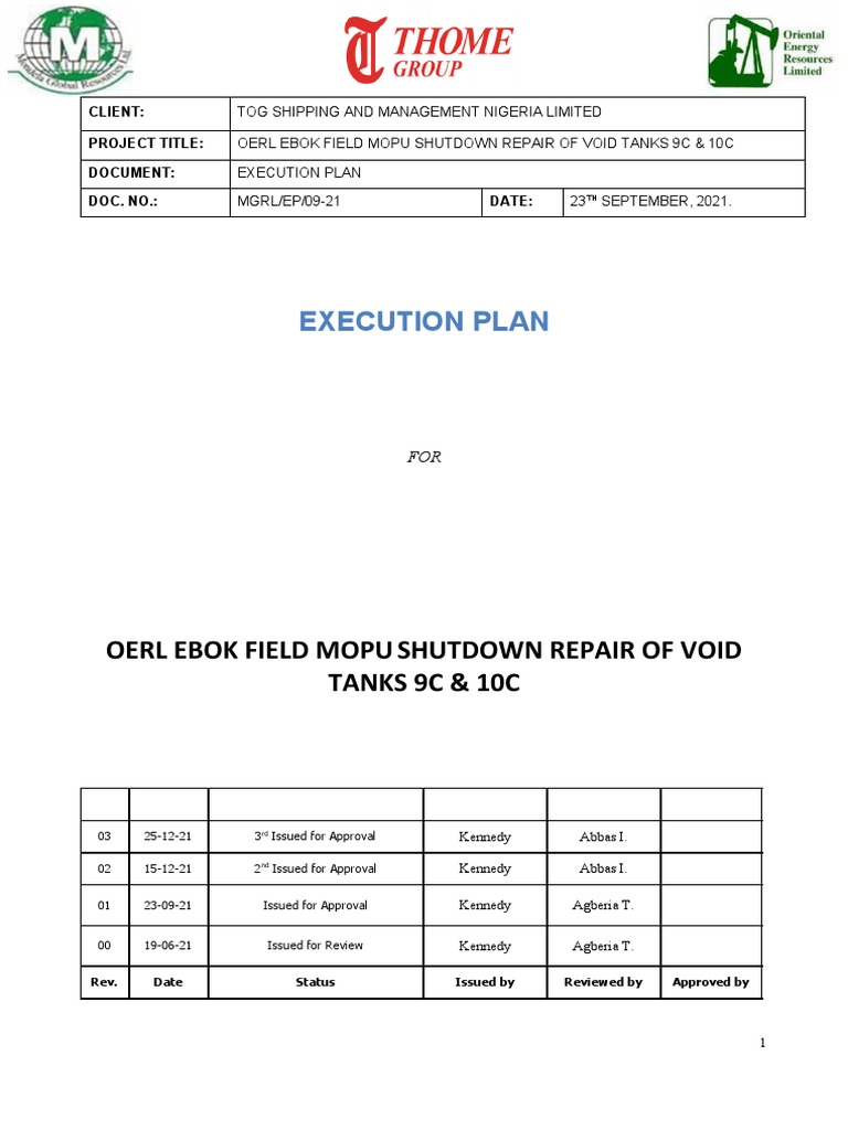 Execution Plan For Shutdown Repair of Tanks 9C & 10C | PDF | First Aid ...