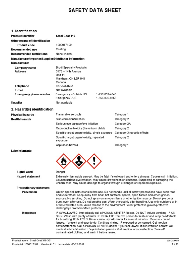 Steel Coat 316 - MSDS | PDF | Firefighting | Benzene