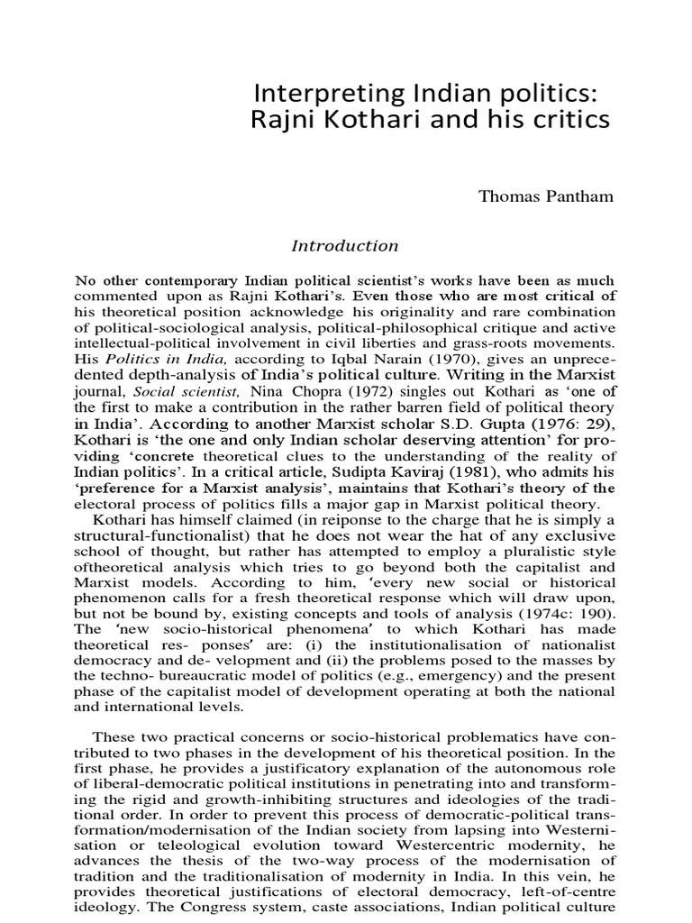 Rajni Kothari's Political Theories Explained | PDF | Marxism ...