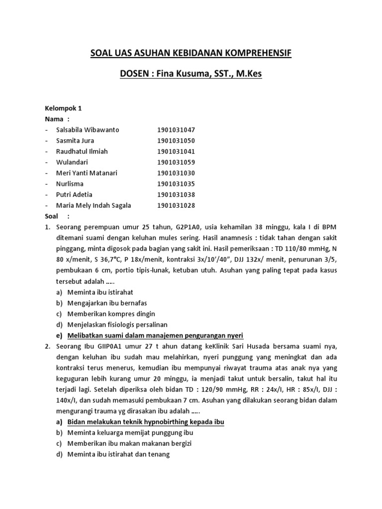 Soal UAS Askeb Komprehensif Bu Fina | PDF