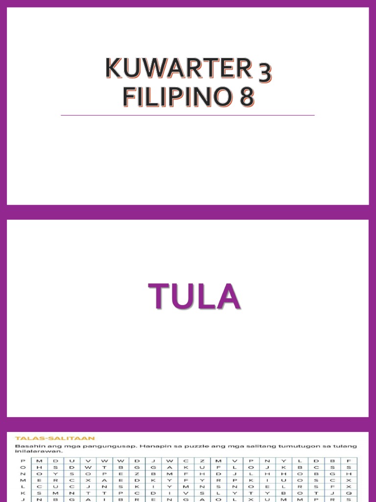 3rd Quarter Filipino 8 Tula | PDF