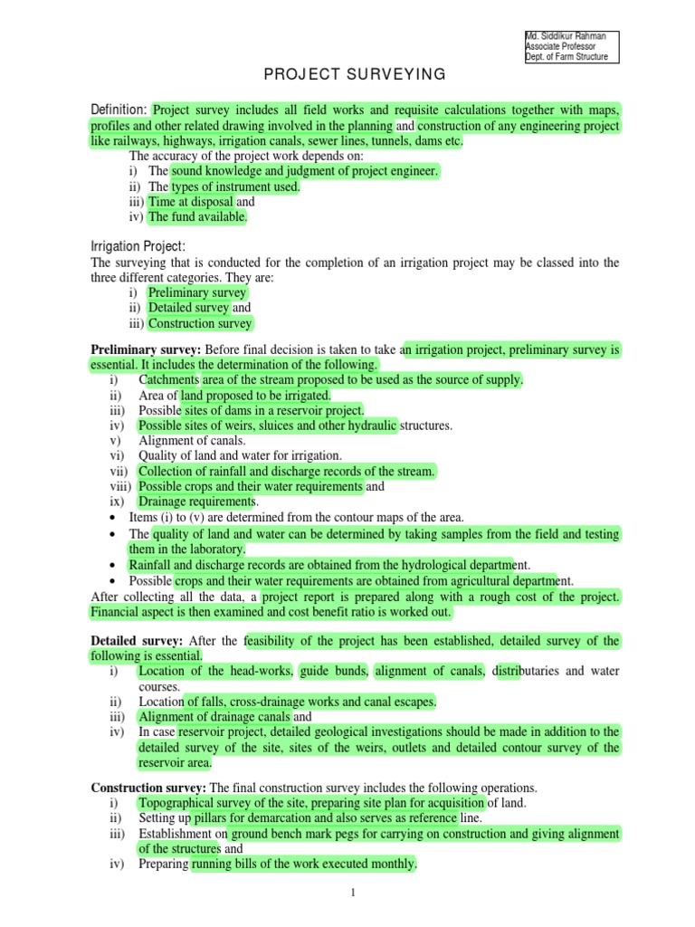 Project Surveying: An Overview of Surveying Techniques for Irrigation ...