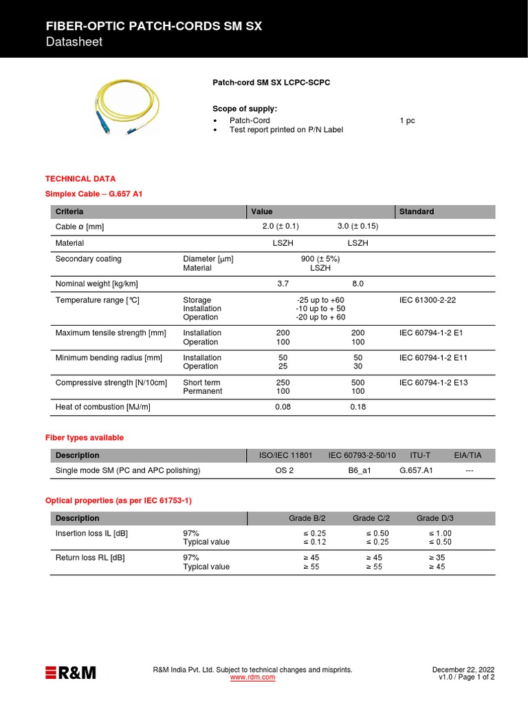 CACT - DS - Patchcord-SM-SX-SCPC-LCPC-G657A1 | PDF | Optical Fiber ...