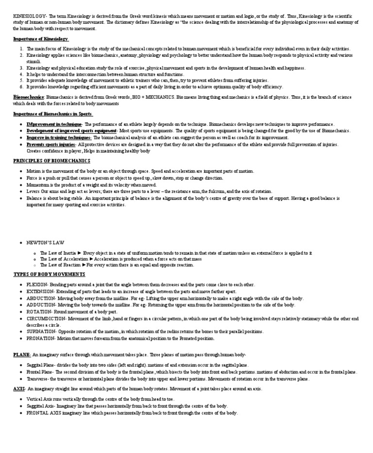 KINESIOLOGY | PDF | Anatomical Terms Of Motion | Mechanics