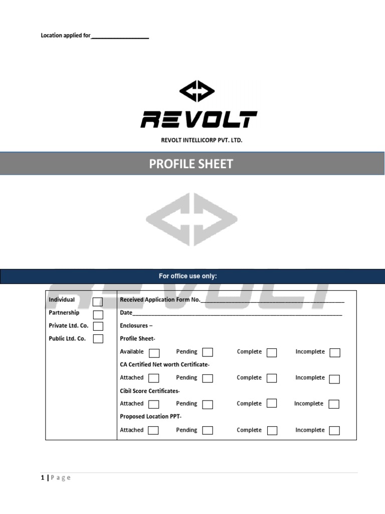 Applicant Profile Sheet - Revolt - New Dealership | PDF | Banks | Investing