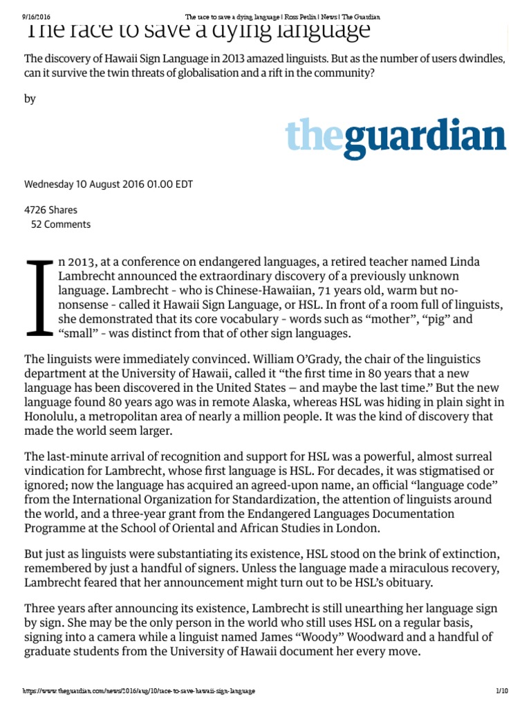 Ross Perlin - The Race To Save A Dying Language | PDF | American Sign ...