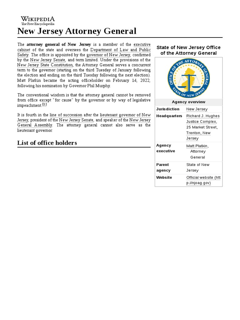 New Jersey Attorney General | PDF | Government | American Politicians