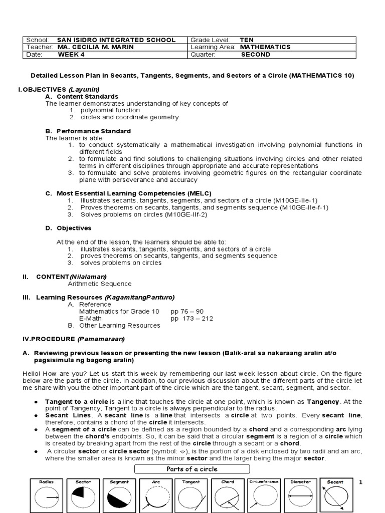 DLP g10 Math 2nd QTR Week 4 Final | PDF | Circle | Trigonometric Functions