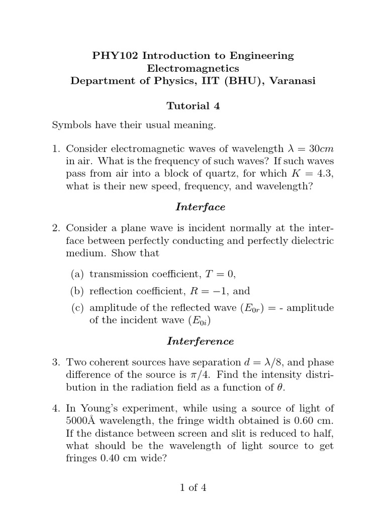 Tutorial 4 | PDF | Diffraction | Wavelength