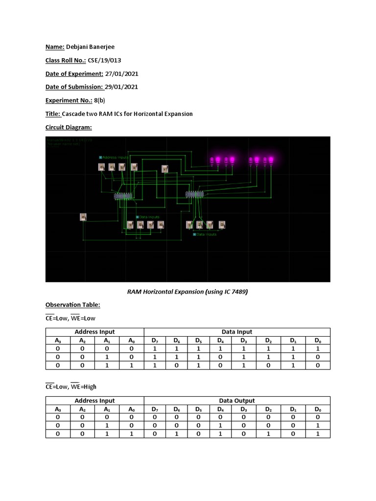 CE Low, WE Low: RAM Horizontal Expansion (Using IC 7489) | PDF