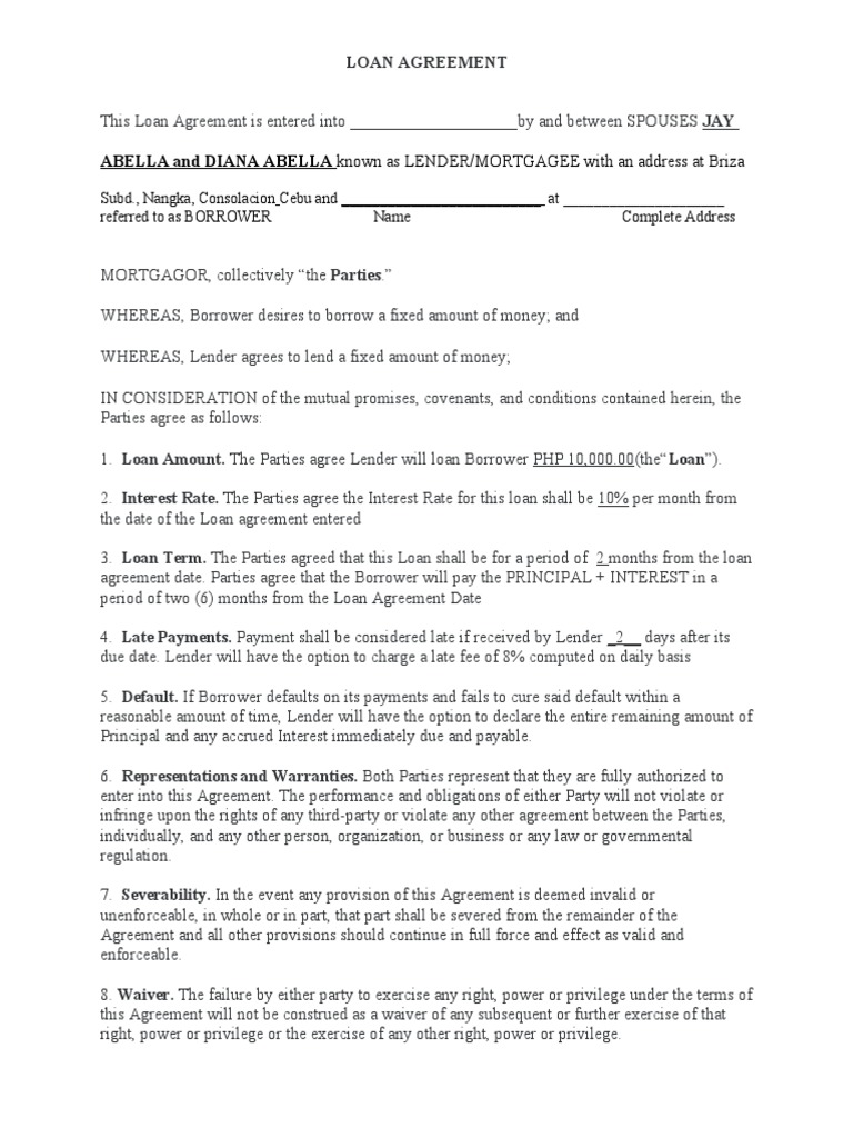 Loan Agreement Blank Form | PDF | Loans | Interest