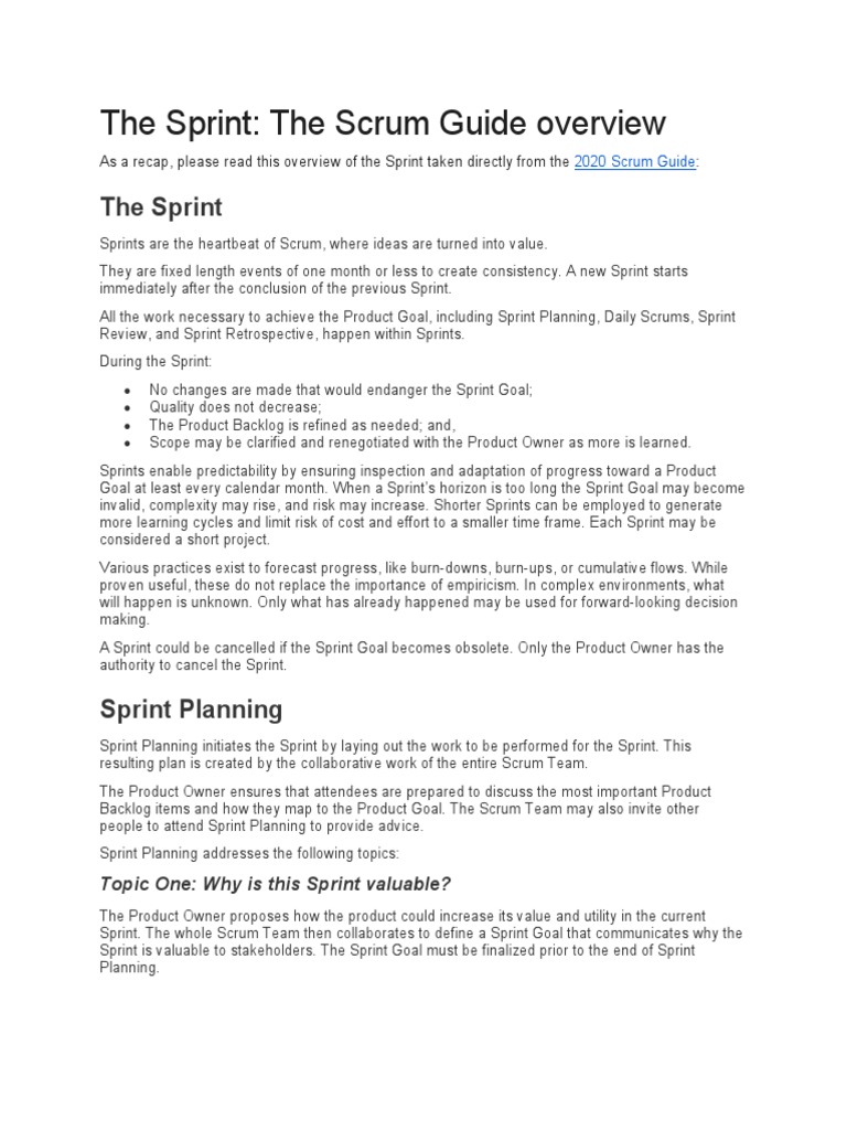 The Sprint - The Scrum Guide Overview | PDF | Scrum (Software ...