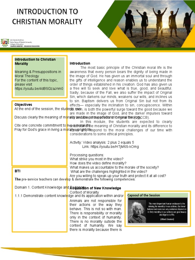 Lesson 2 Introduction To Morality | PDF | Morality | Christian Ethics