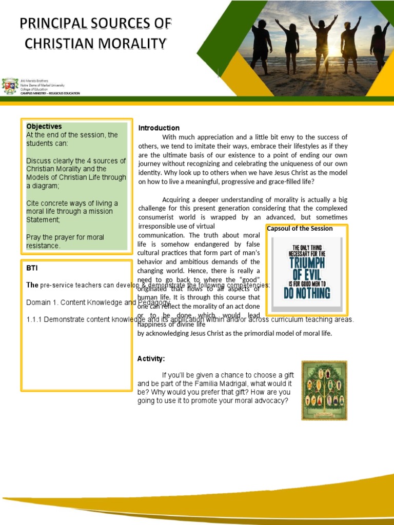 Lesson 3 Principal Sources of Christian Morality | PDF | Christian Ethics | Theology