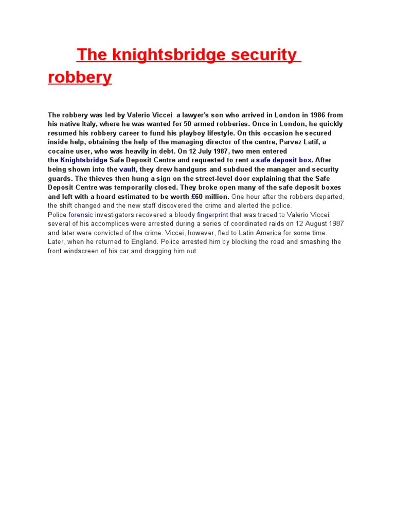 The Knightsbridge Security Robbery | PDF