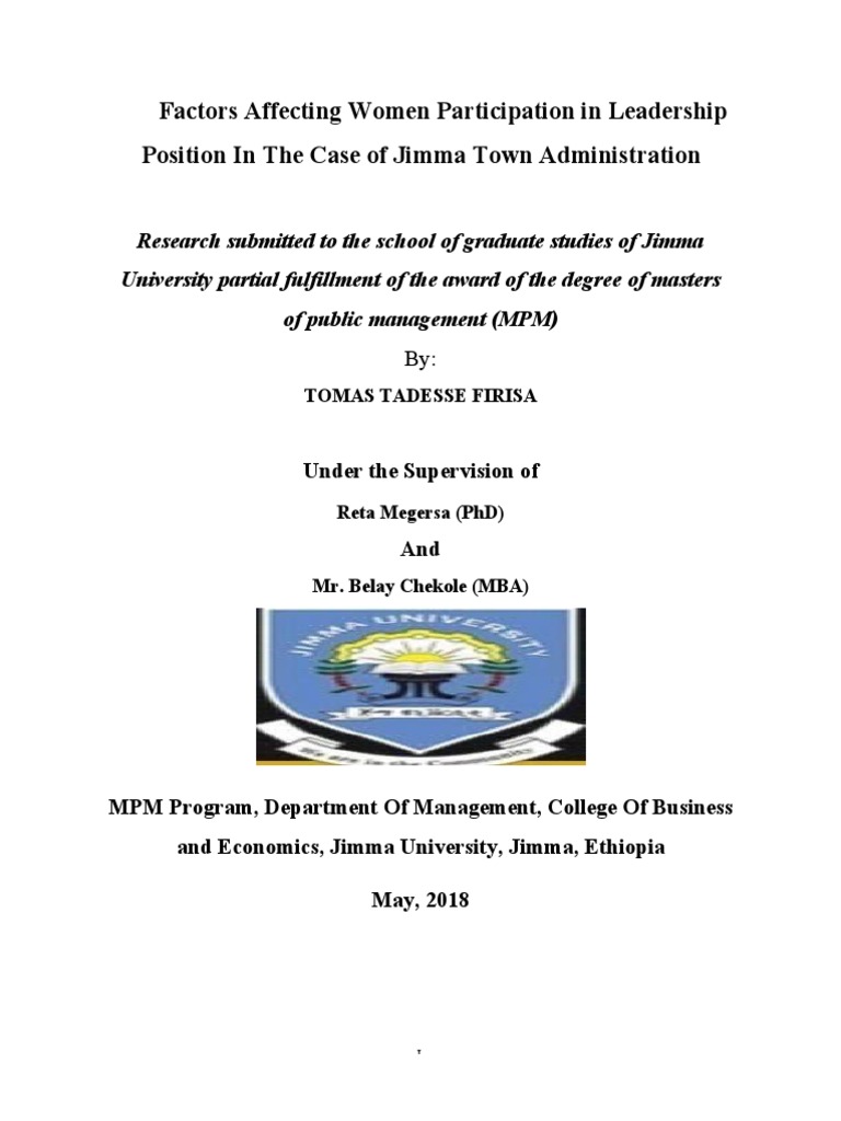 Factors Affecting Women's Participation in Leadership Positions: A Case Study of Jimma Town ...