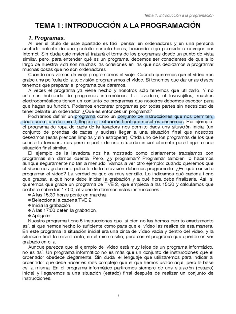 Tema 1 (Prog 4ºESO) - Introducción A La Programación. | PDF | Lenguaje de programación ...