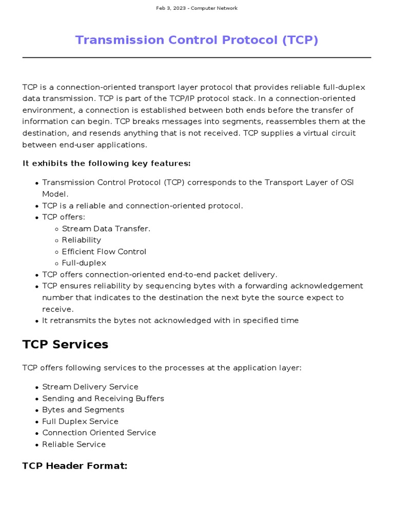 Transport Layer And Protocols Pdf Transmission Control Protocol Port Computer Networking