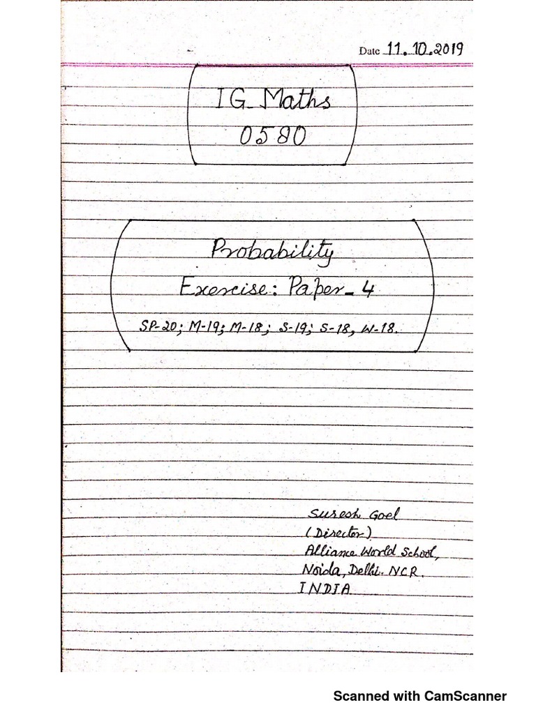 Ig 0580 Probability Paper 4 Exercise 1 | PDF