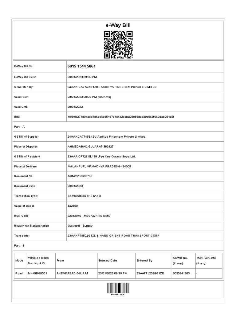 E-Way Bill System NAND OREND TRANSPORT | PDF