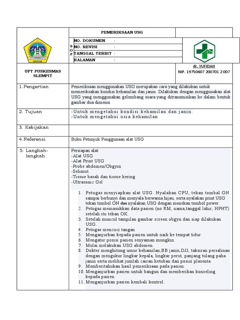 Sop Pemeriksaan Usg | PDF | Kesehatan Holistik