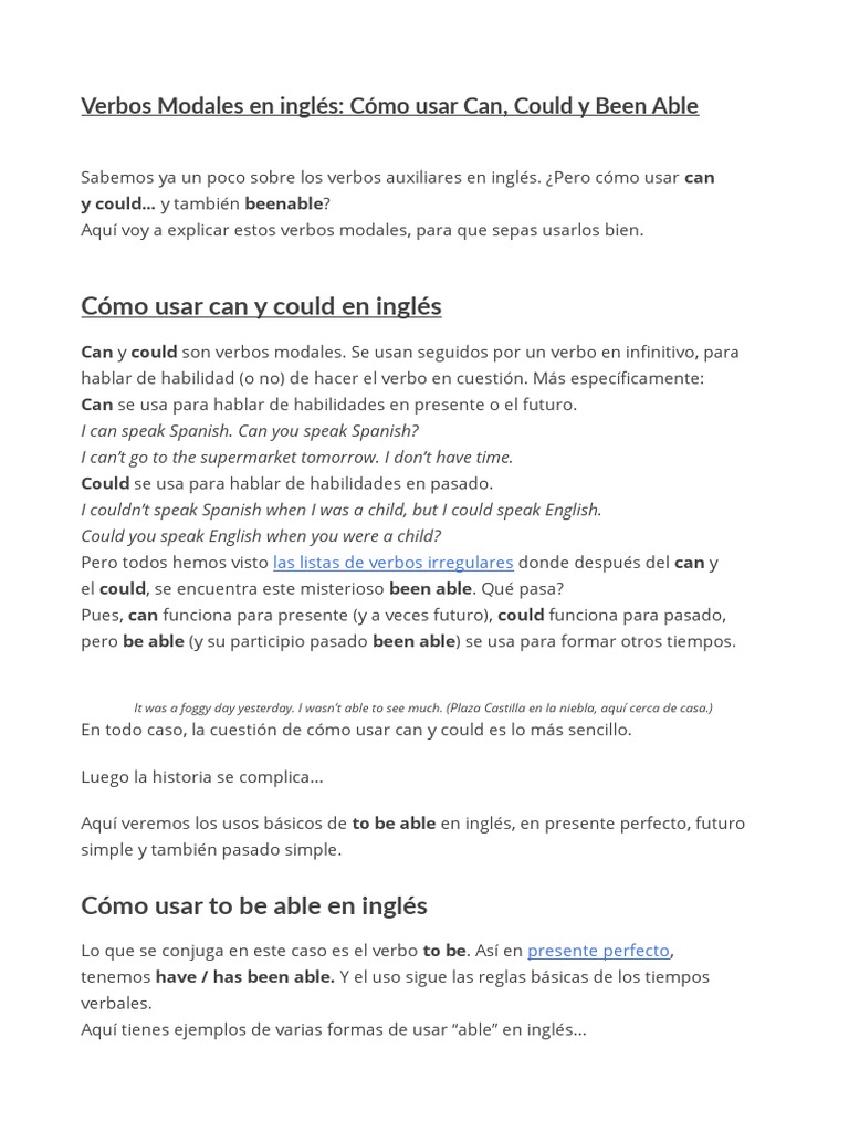 Ingles, Can y Could | PDF | Verbo | Gramática