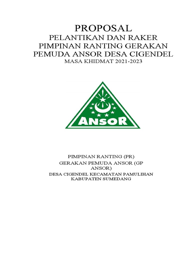 Proposal Pelantikan PR GP Ansor Desa Cigendel | PDF