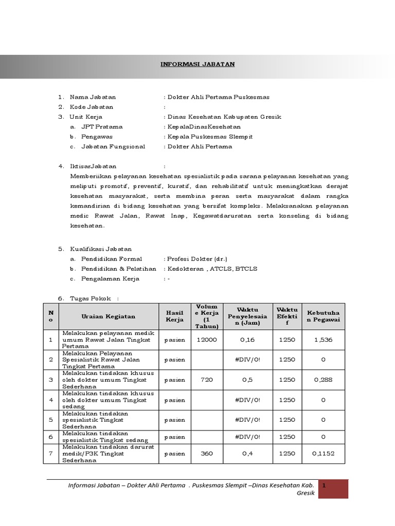 Anjab-Abk Dokter Ahli Pertama | PDF