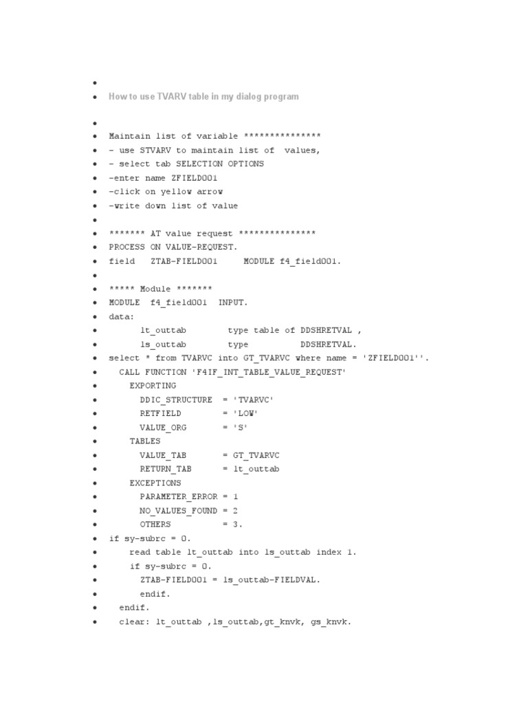 How To Use TVARV Table in My Dialog Program | PDF