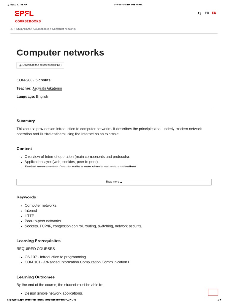 Computer Networks - EPFL | PDF | Computer Network | Internet
