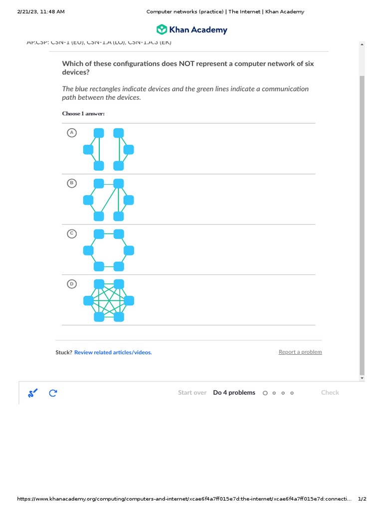 Computer Networks (Practice) - The Internet - Khan Academy | PDF