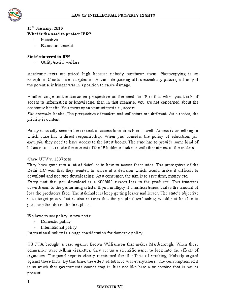 L I P R 12 January, 2023 What Is The Need To Protect IPR? | PDF ...