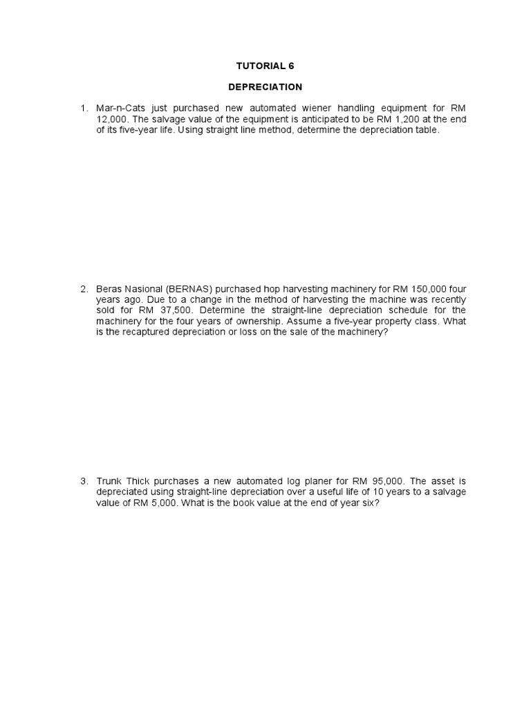 6a. Tutorial 6 | PDF | Depreciation | Book Value