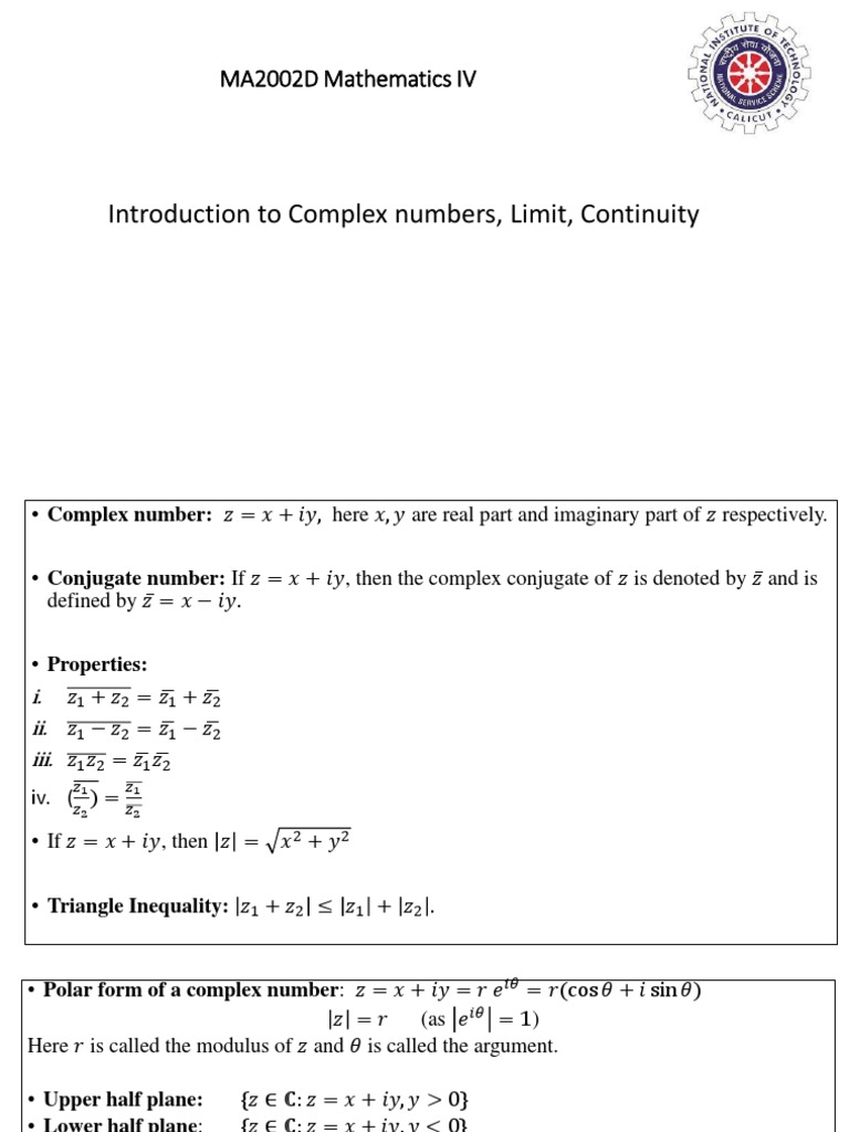 L1 Complex Introduction | PDF | Complex Number | Derivative