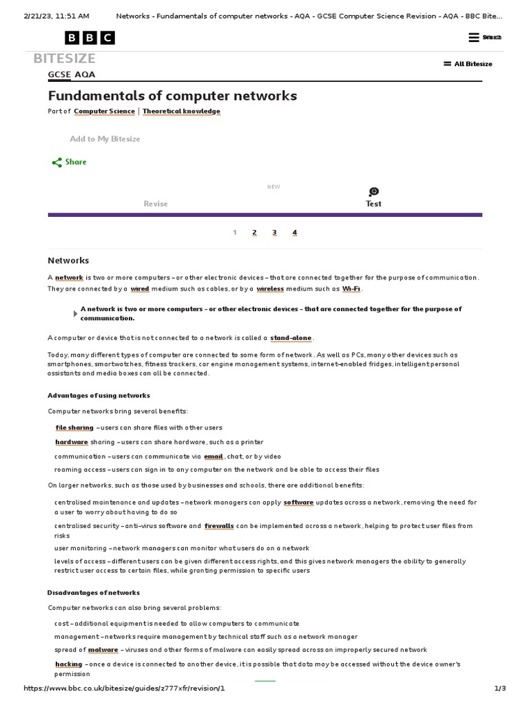 Networks - Fundamentals of Computer Networks - AQA - GCSE Computer Science Revision - AQA - BBC ...