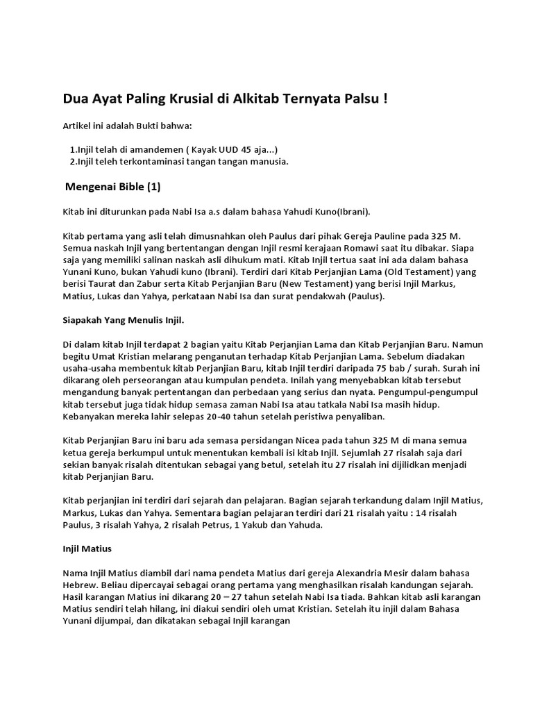 Palsunya Dua Ayat Krusial Alkitab | PDF | Agama & Spiritualitas