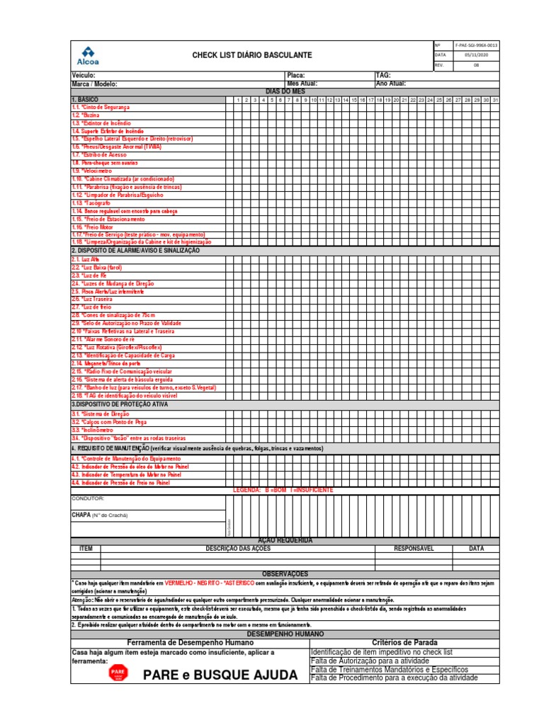 Check List Diário Basculante | PDF | Veículos