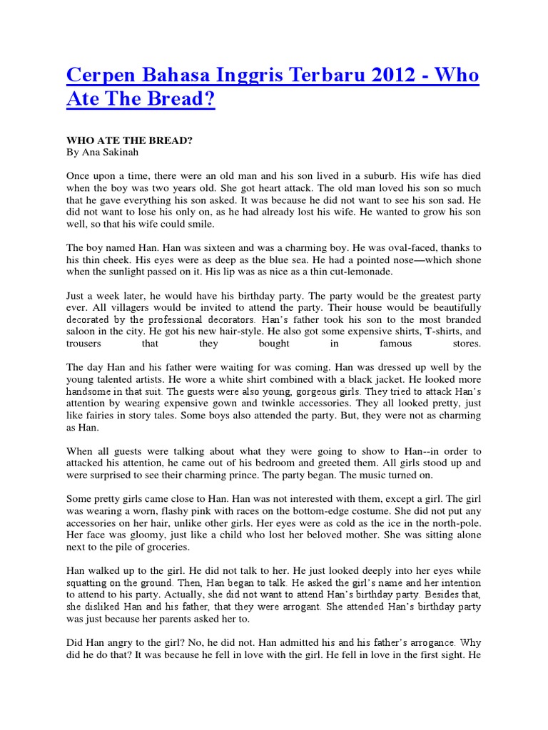Cerpen Bahasa Inggris Terbaru 2012 Who Ate The Bread | PDF