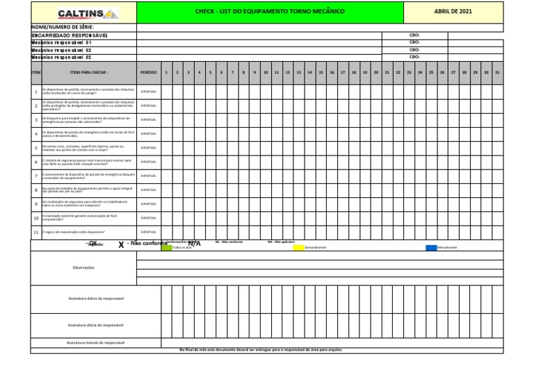Check List Torno Mecânico | PDF