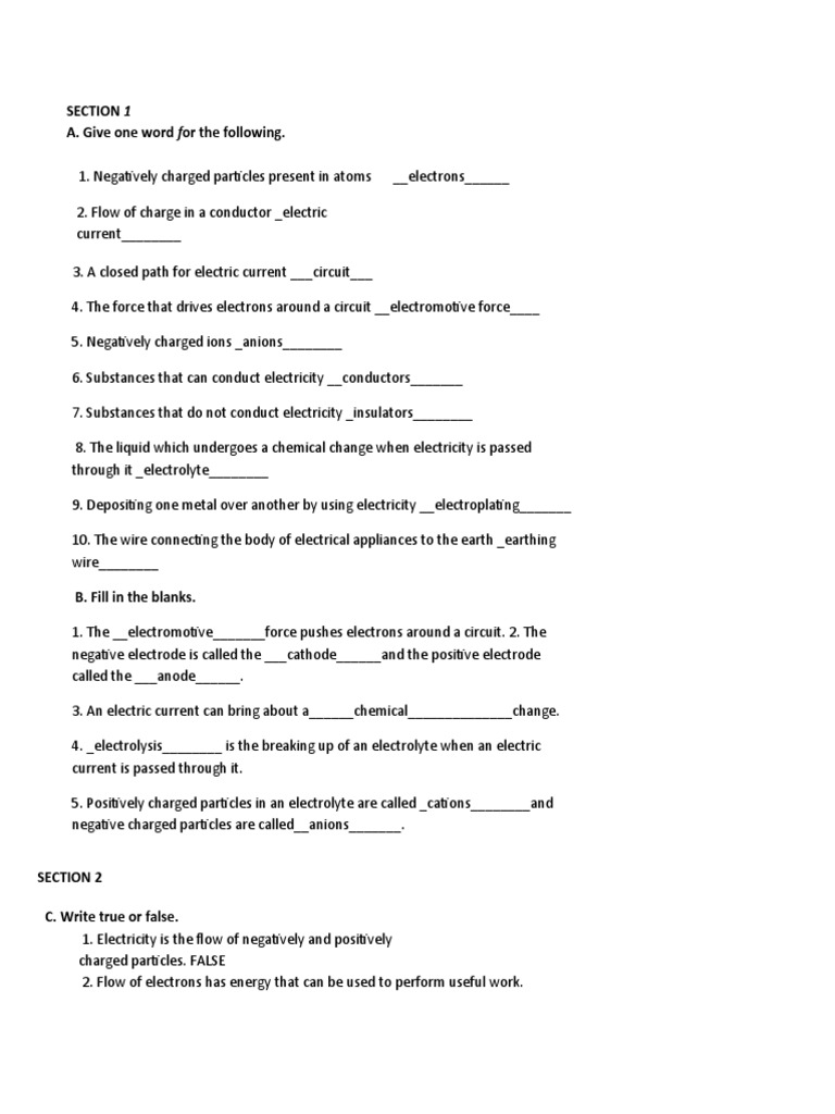 Chemical Effects Revision Worksheet | PDF | Ion | Electric Current