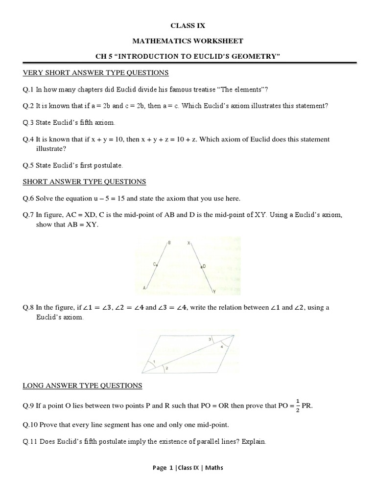 CLASS IX EUCLID'S GEOMETRY PDF Aug 19 | PDF