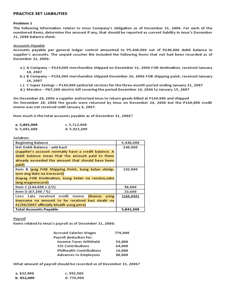 Liabilities Analysis for Imus Company | PDF | Payroll Tax | Promissory Note