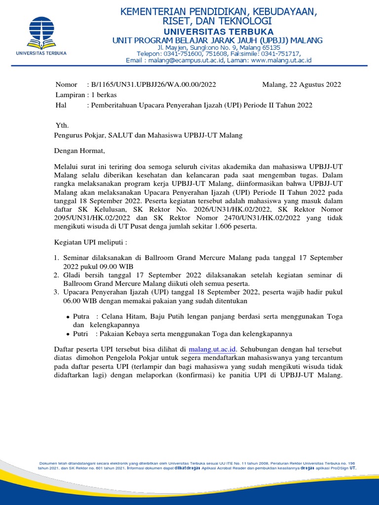 1165 Wa Surat Pemberitahuan Upi Pokjar Salut Mahasiswa | PDF