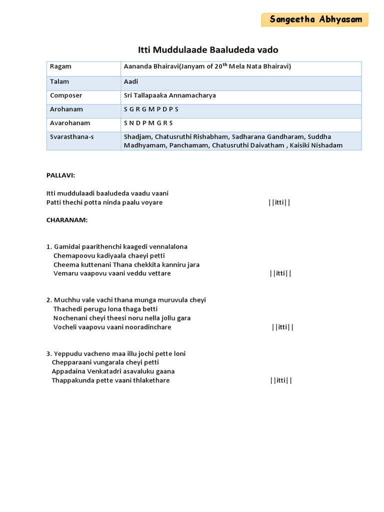Itti Muddu - Aananda Bhairavi - Adi | PDF
