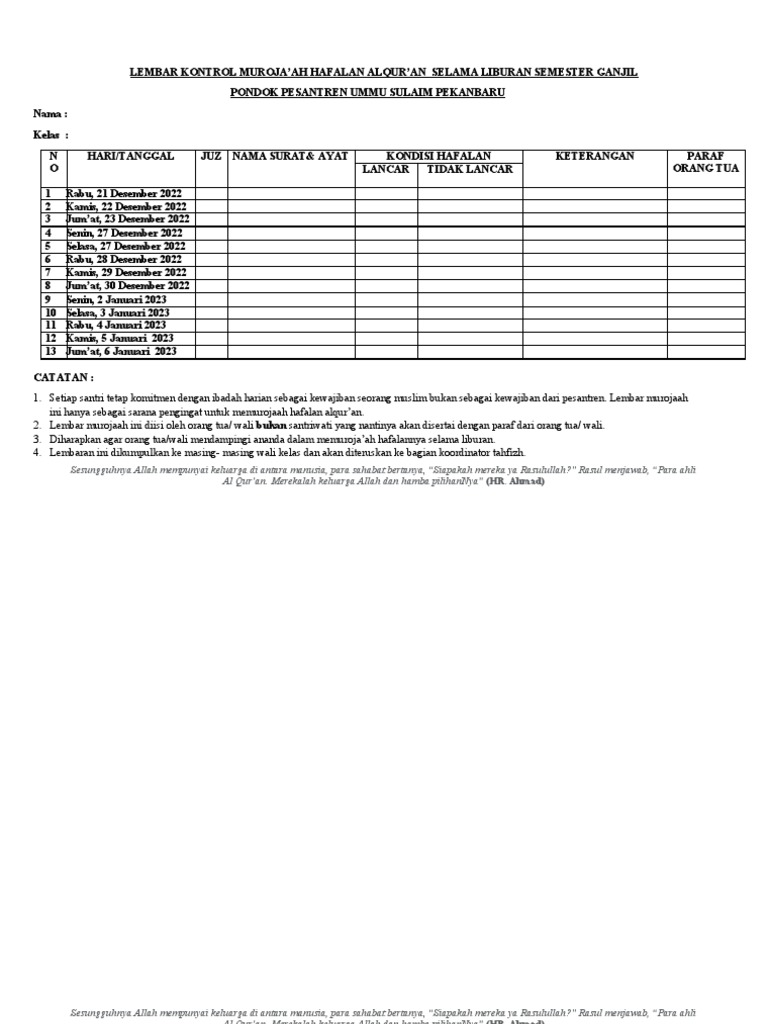 Lembar Murojaah Hafalan Alqur'an | PDF | Agama & Spiritualitas
