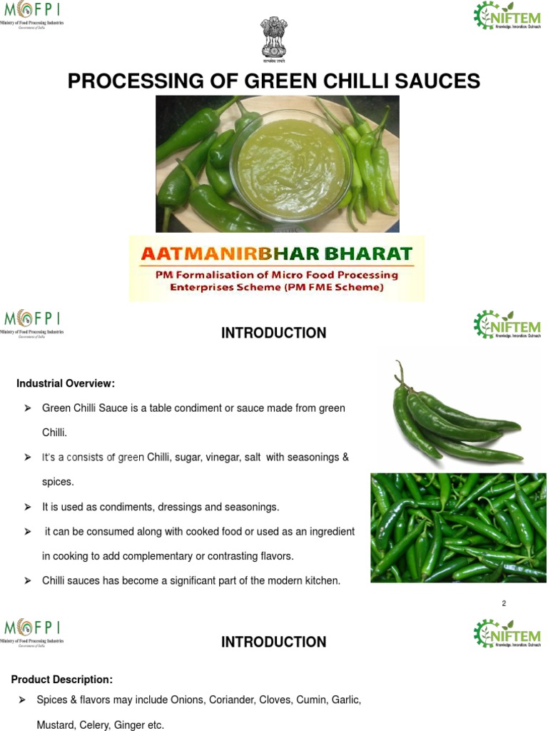 Green Chilli Sauce Processing | PDF | Chili Pepper | Mustard (Condiment)