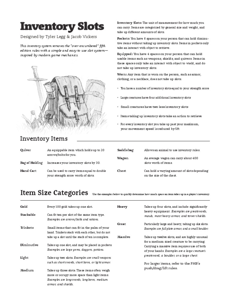 D&D 5E Slot-Based Inventory Guide | PDF | Inventory